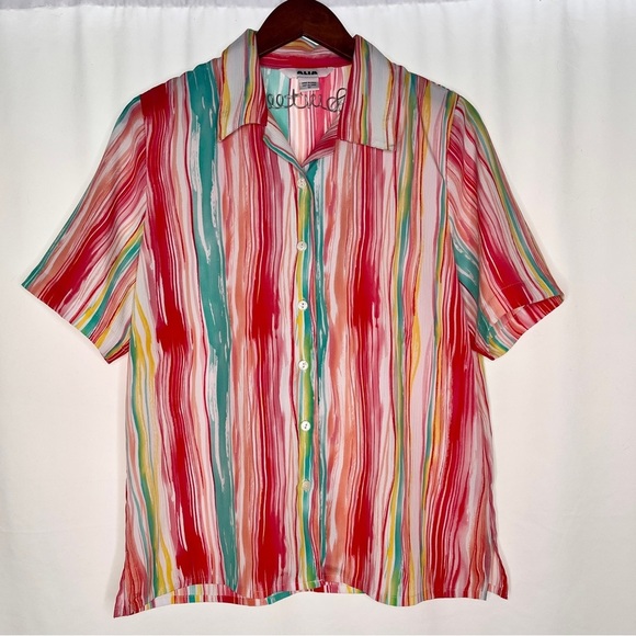 Alia | Tops | Vintage Watercolor Striped Gauzy Casual Button Up Top ...